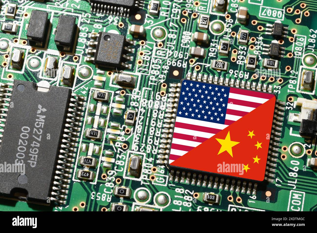 Flag of the Republic of China and the United States on microchip of a ...