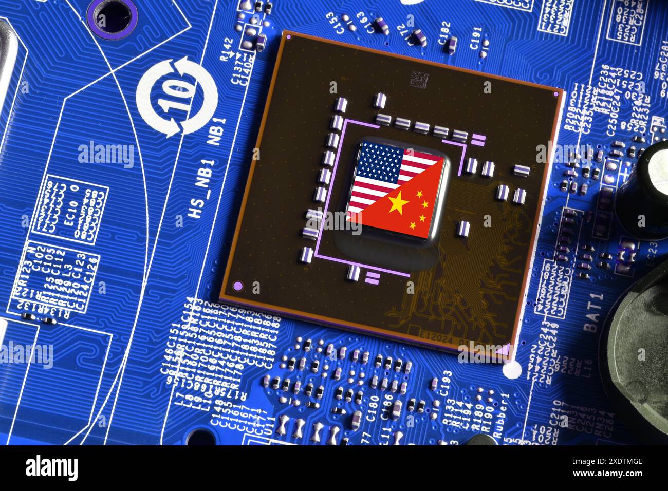 Flag of the Republic of China and the United States on microchip of a ...