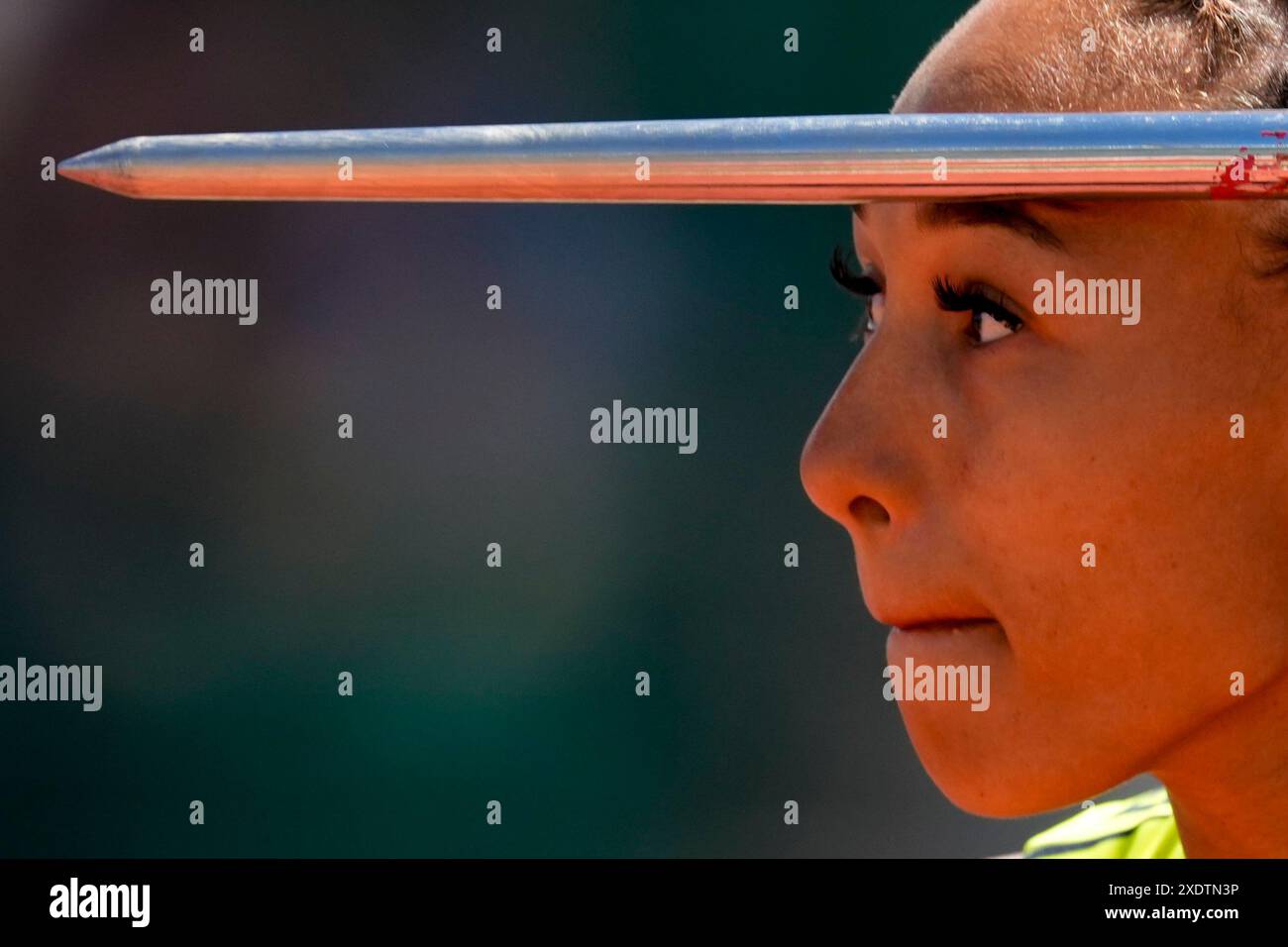 Taliyah Brooks competes in the women's heptathlon javelin throw during ...