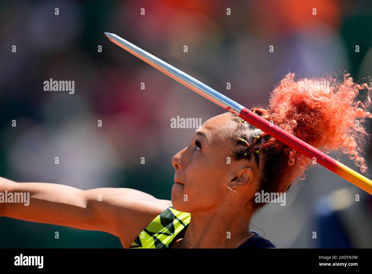 Taliyah Brooks competes in the women's heptathlon javelin throw during ...