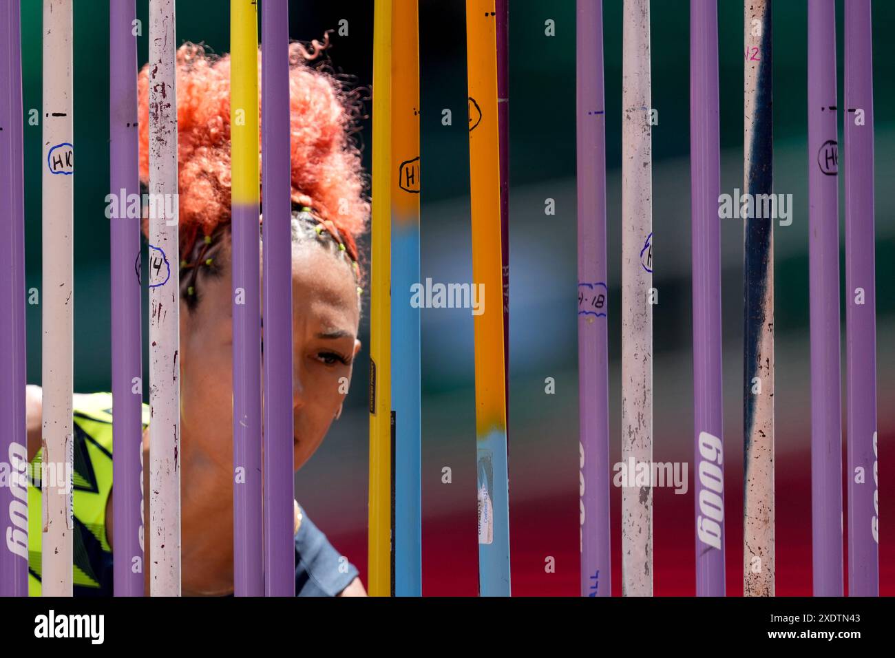 Taliyah Brooks competes in the women's heptathlon javelin throw during ...