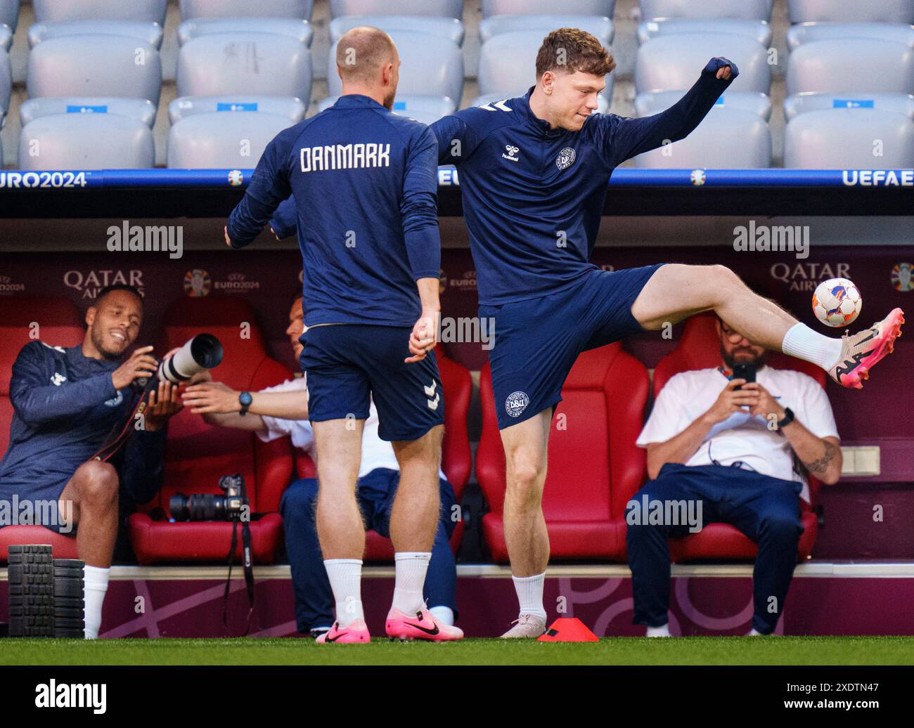 Frankfurt, Germany. 24th June, 2024. Andreas Skov Olsen, Mathias Joergensen and Christian ...