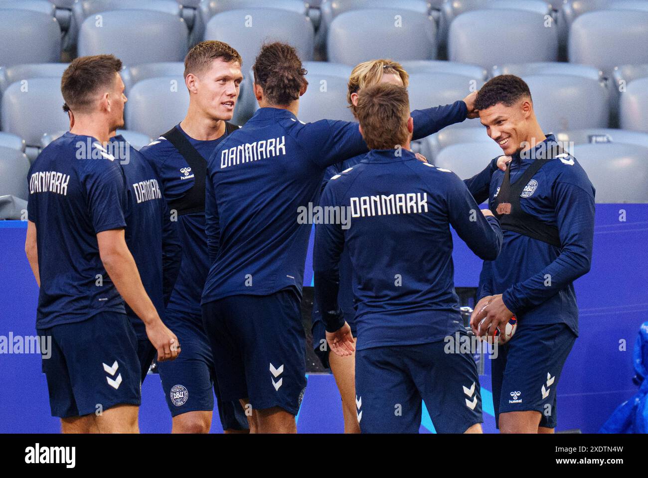 Alexander Bah and Jannik Vestergaard during Denmark's training session ...