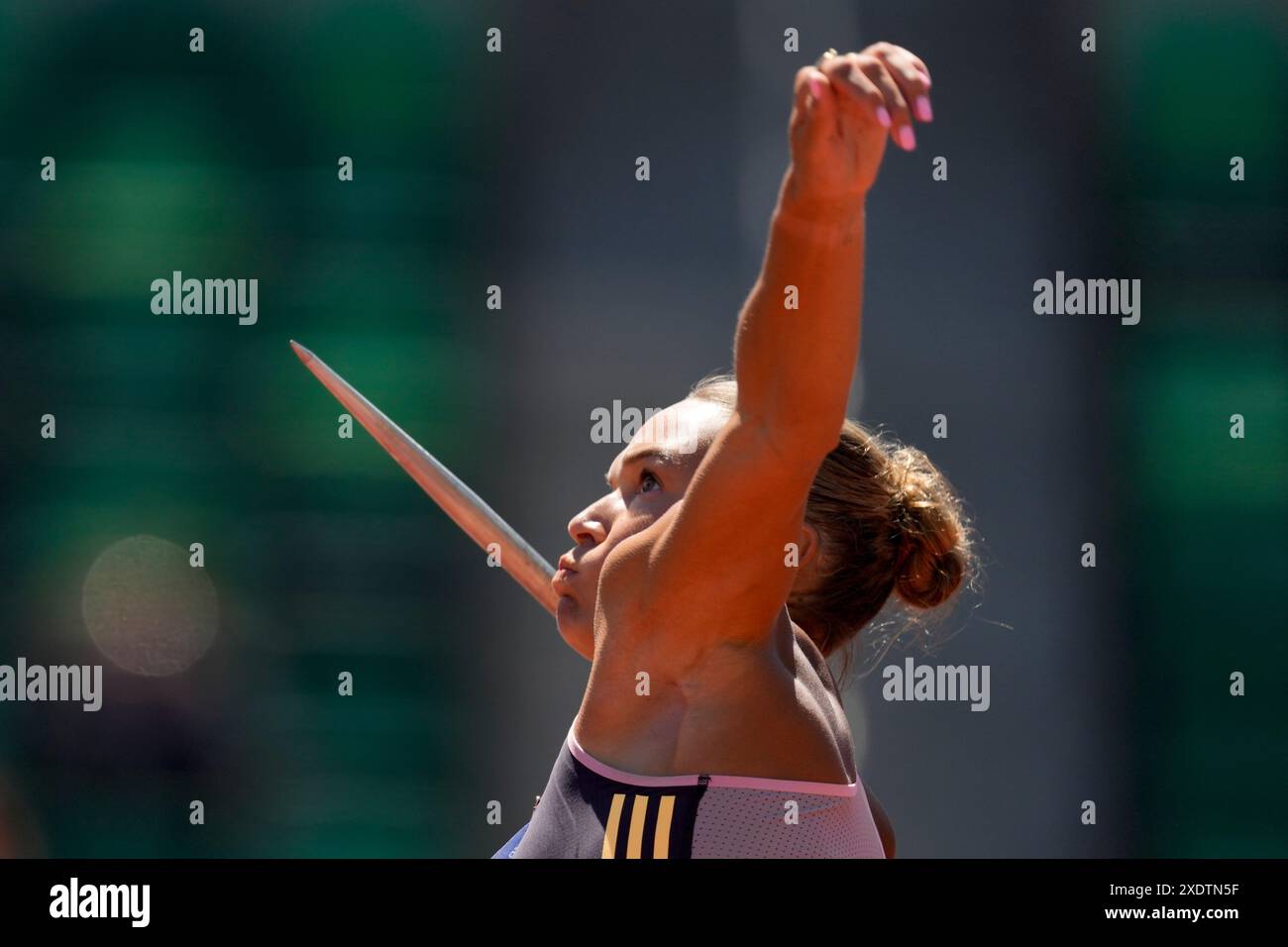 Anna Hall competes in the women's heptathlon javelin throw during the U ...