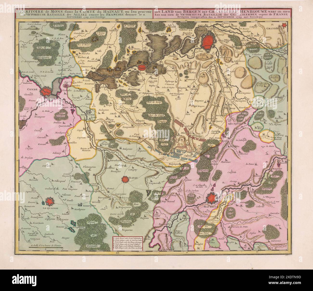 Vintage Pictorial Map of the "Map of the region in Hainaut between Mons ...