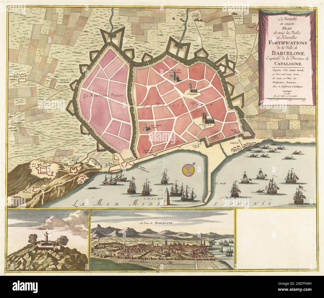 Vintage Pictorial Map of the Fortifications of Barcelona. Catalonia ...