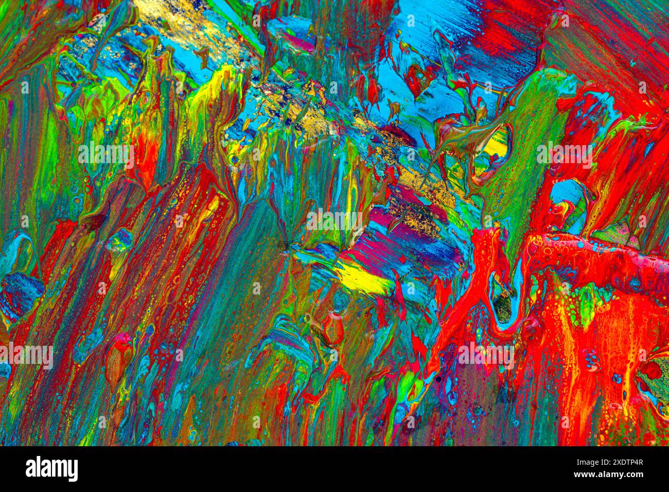 Brushstrokes and brushstrokes of acrylic paint of intense and saturated ...