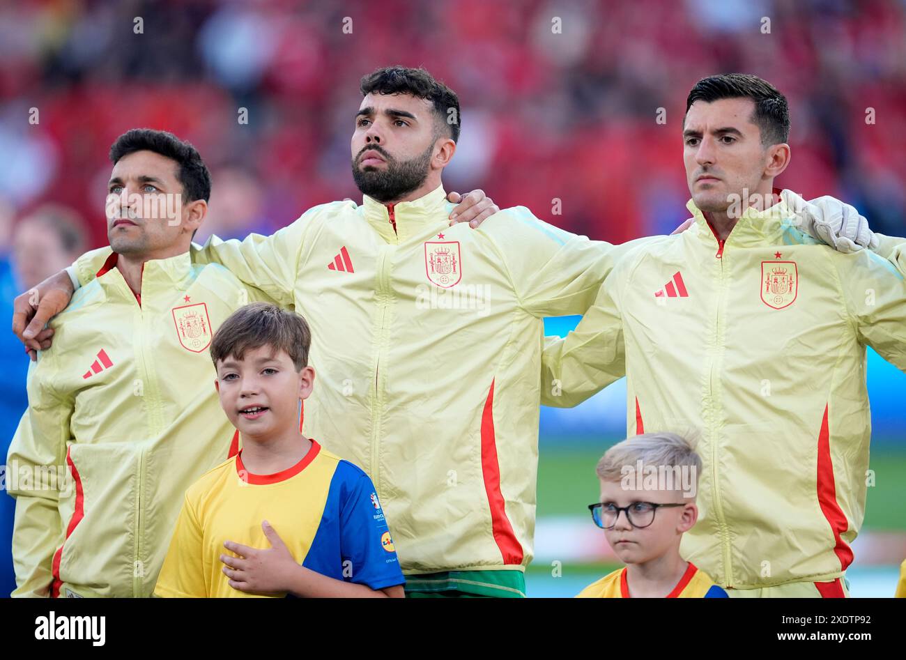 Spain's Jesus Navas, David Raya and Daniel Vivian line up before the ...