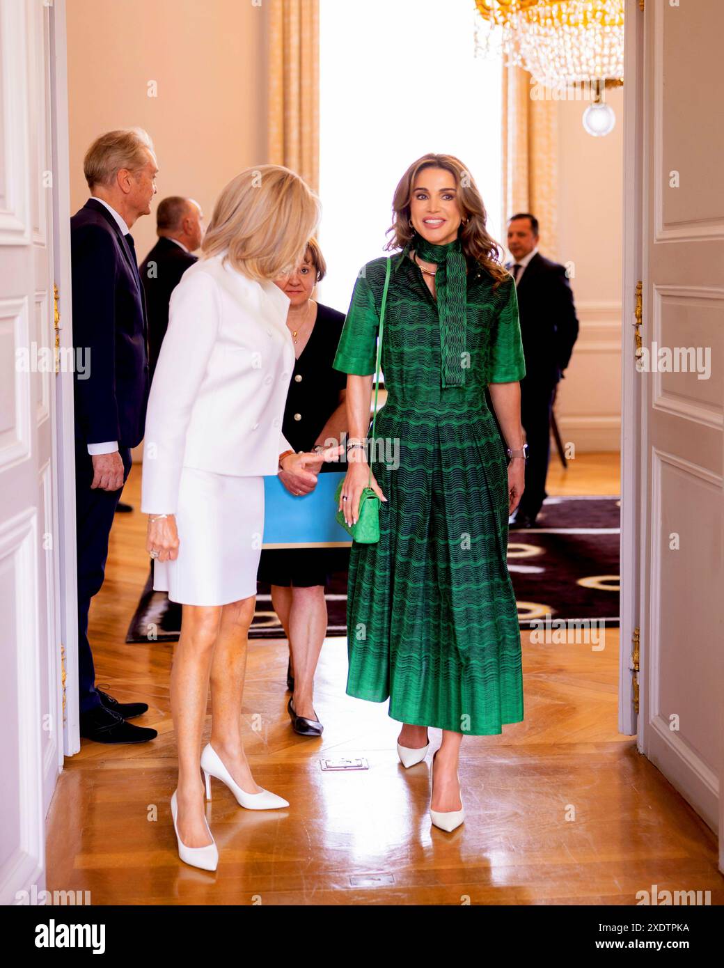 Paris, 24-06-2024 Queen Rania with Mrs. Brigitte Macron at the Elysee ...