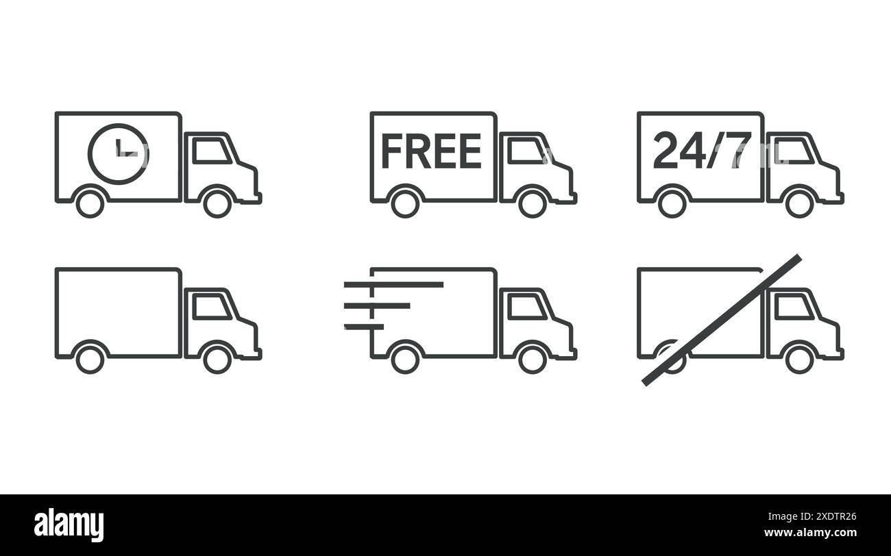 Trucks and delivery icon set. Vector isolated editable flat ...
