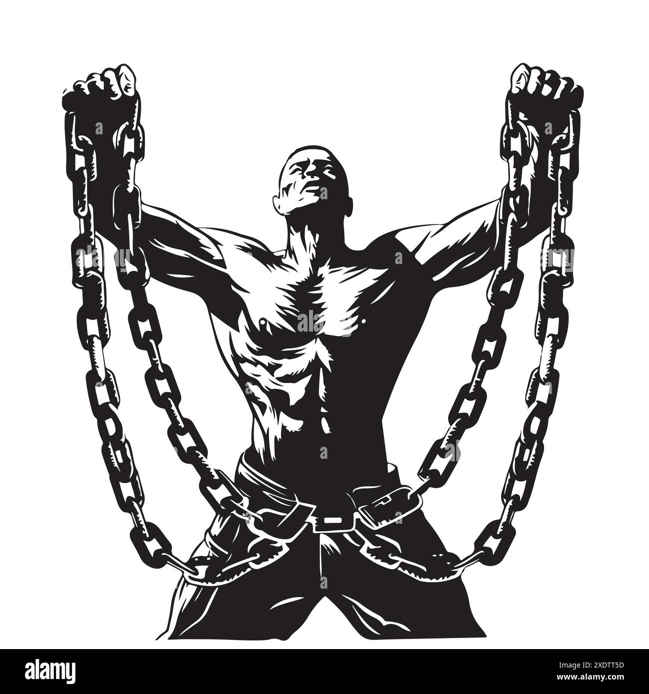 Freeing the slaves sketch. Man holding chains in his hands.Vector ...