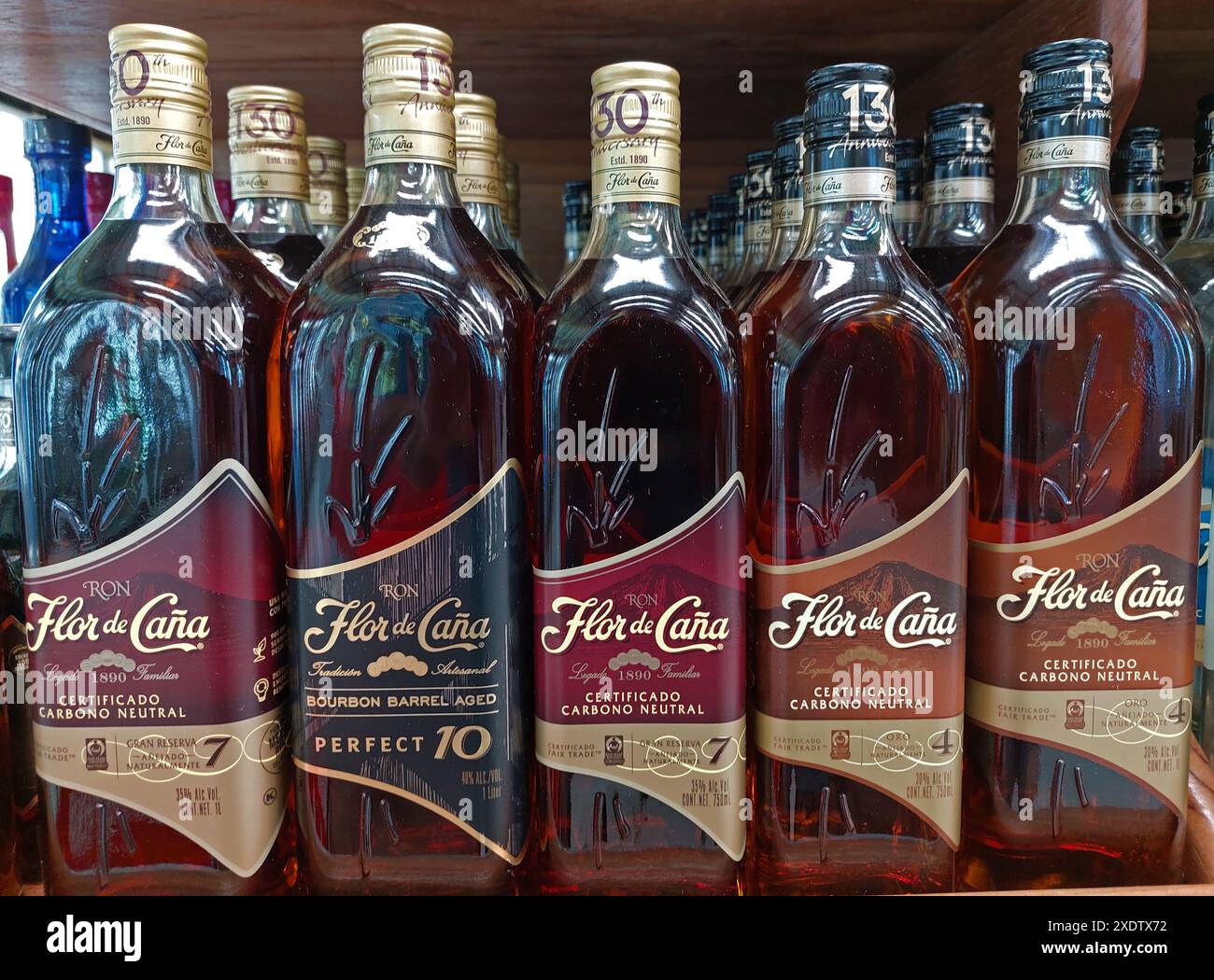 Flor de Cana rum bottles in a supermarket in Costa Rica Stock Photo - Alamy