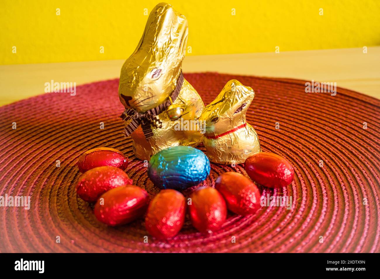 Easter egg hunting background. Various candy and chocolate Easter eggs ...