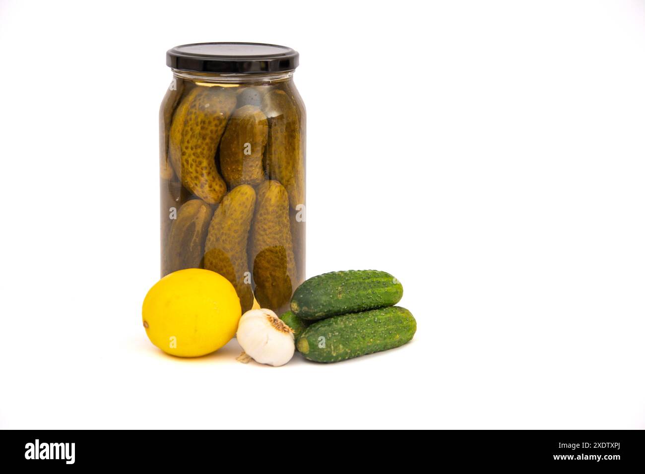 Pickle jar with pickle ingredients on white isolated background Stock ...