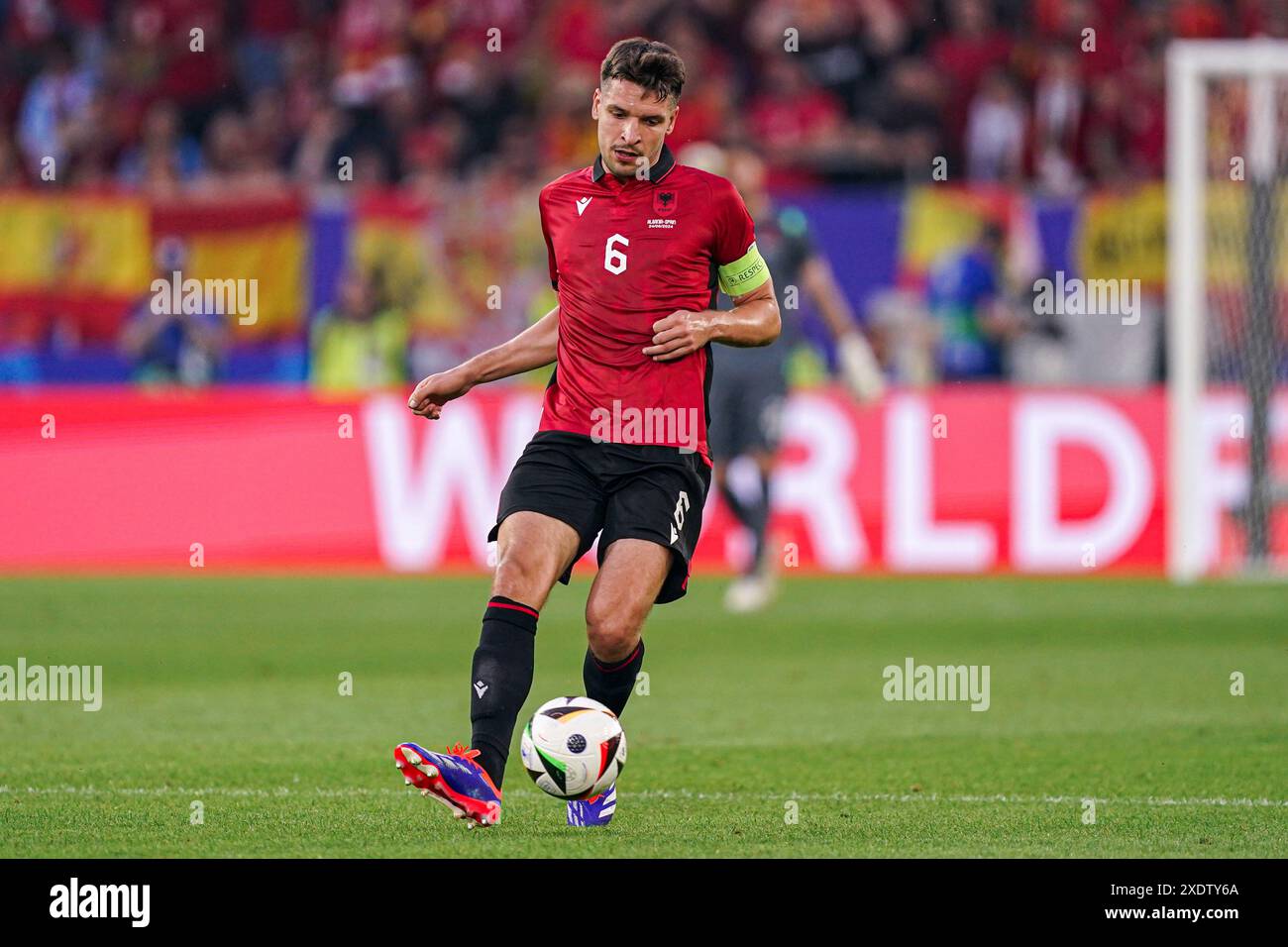 DUSSELDORF, GERMANY - JUNE 24: Berat Djimsiti of Albania dribbles ...