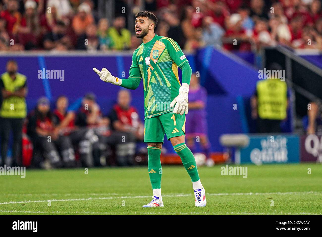 DUSSELDORF, GERMANY - JUNE 24: David Raya of Spain coaching during the ...