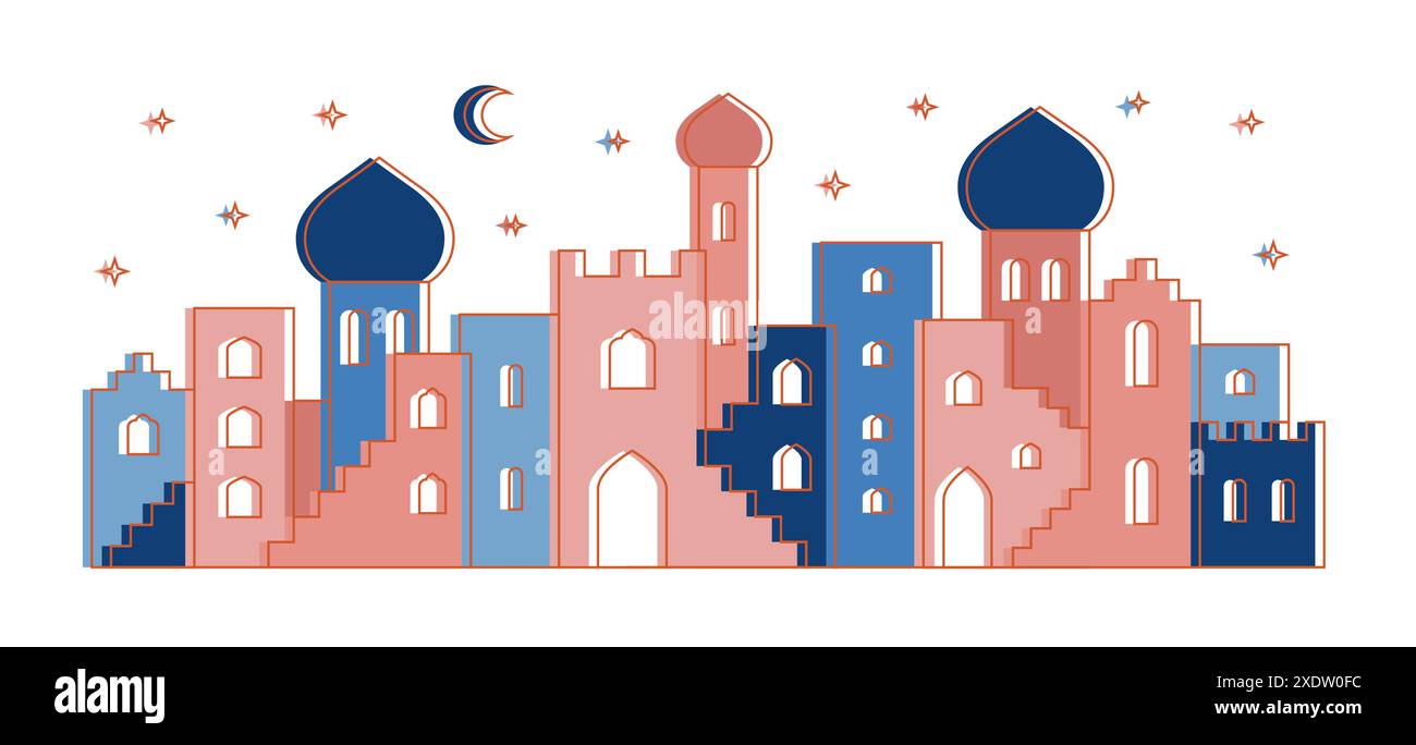 Arabic city landscape. Abstract muslim moroccan, saudi eastern old city ...