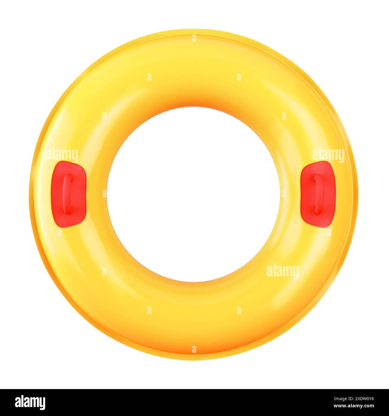 Yellow inflatable lifebuoy ring with red handles isolated on white ...