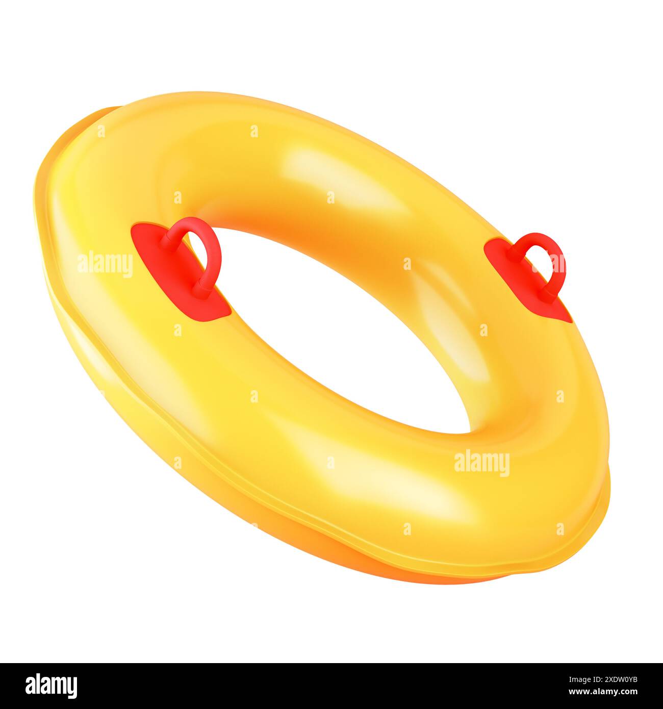 Yellow inflatable lifebuoy ring with red handles isolated on white ...