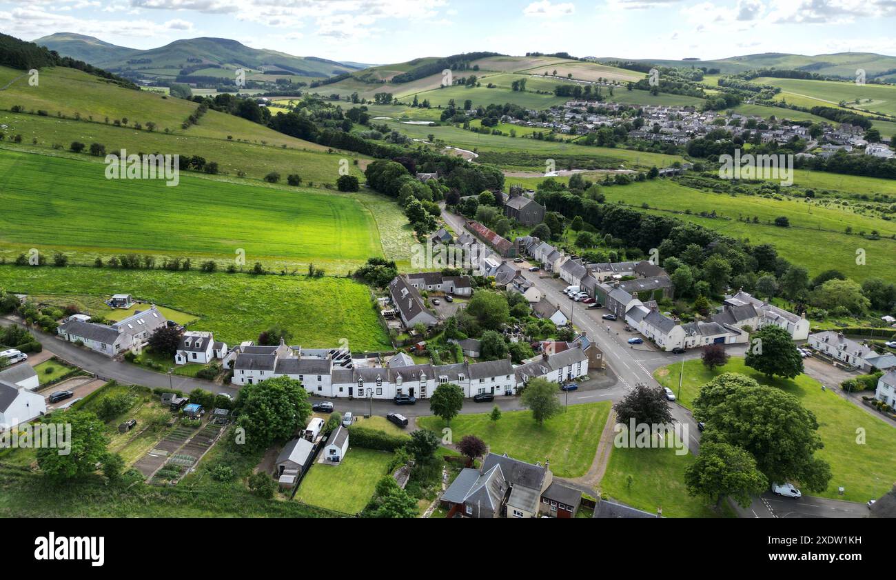 Aerial view of Kirk Yetholm Village, Scottish Borders Region, Scotland ...