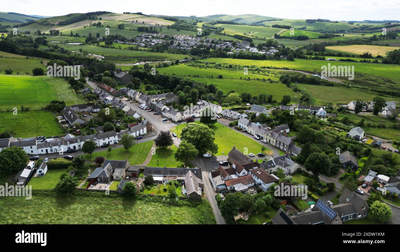 Aerial view of Kirk Yetholm Village and the village of Town Yetholm in ...