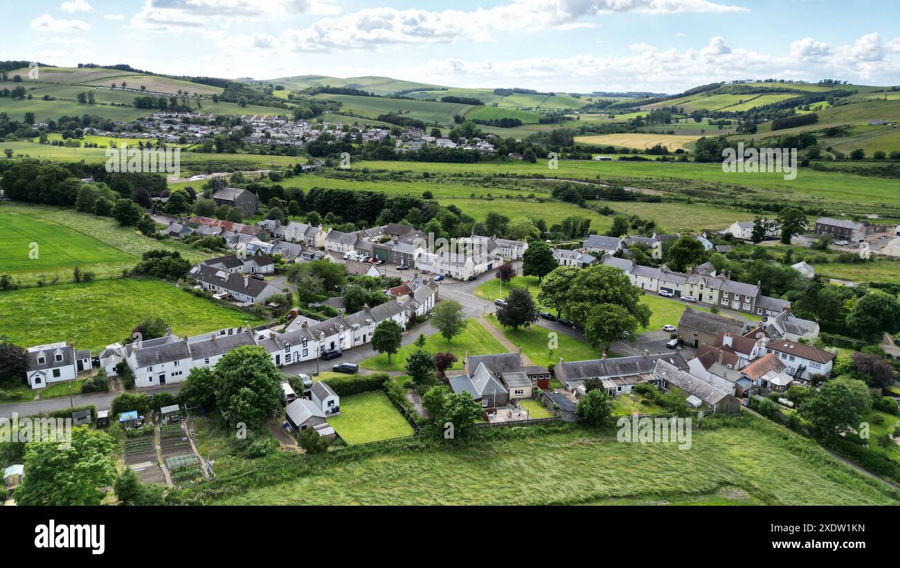 Aerial view of Kirk Yetholm Village and the village of Town Yetholm in ...