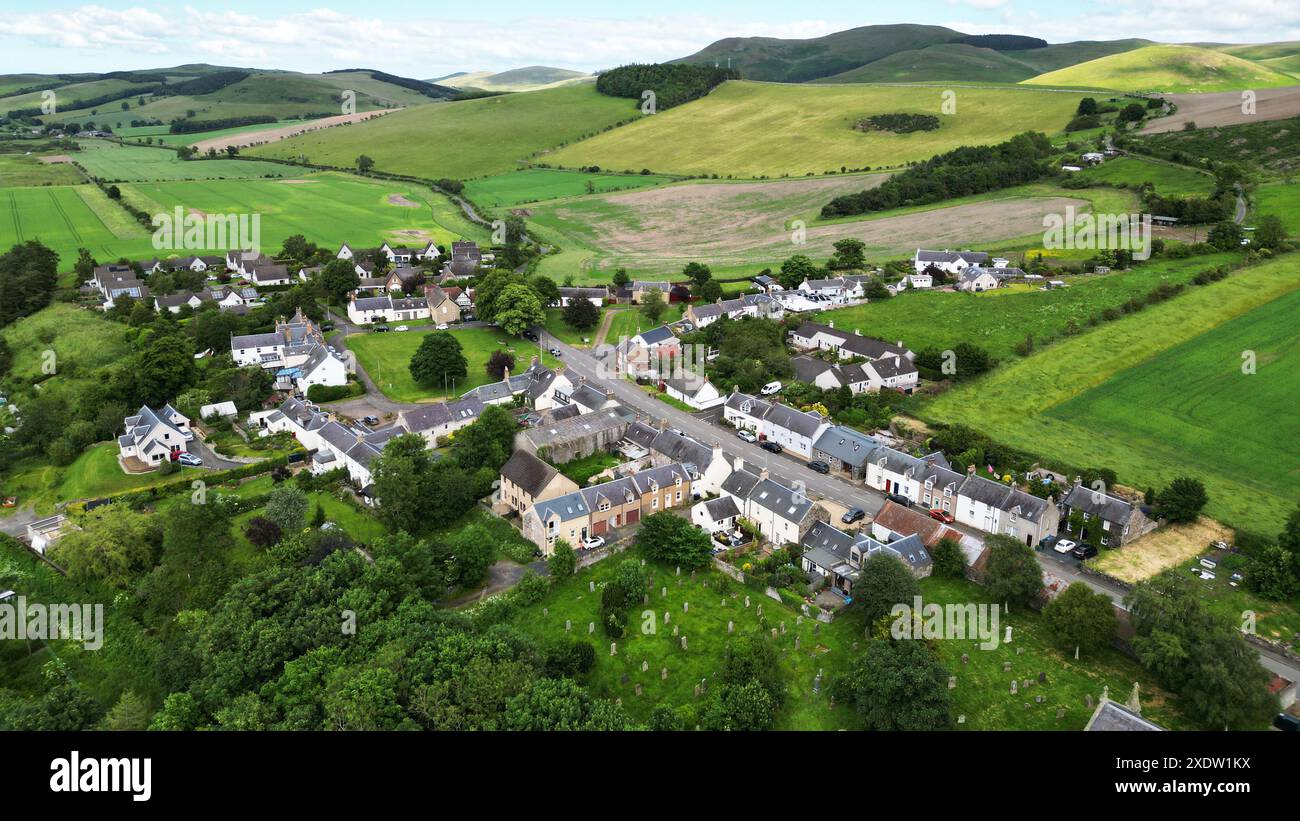 Aerial view of Kirk Yetholm Village, Scottish Borders Region, Scotland ...