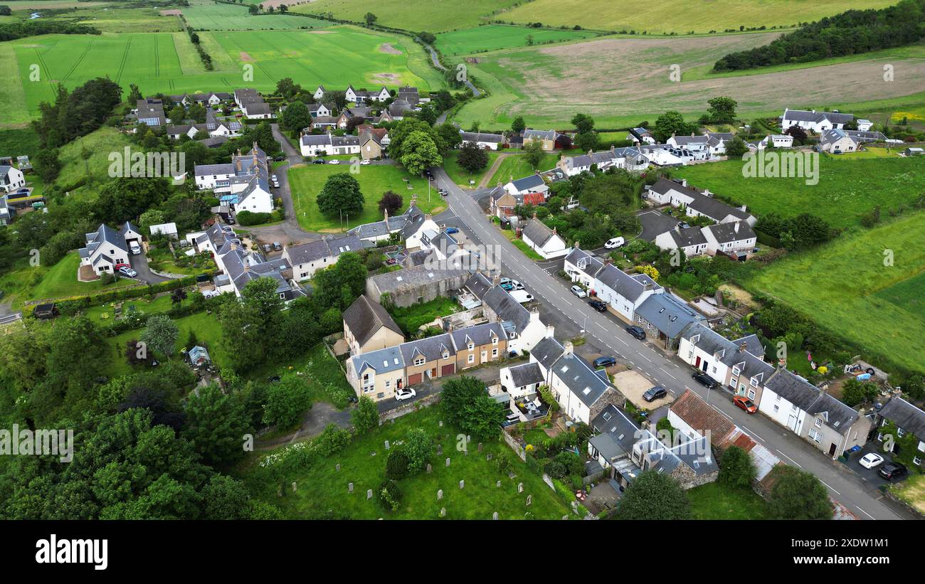 Aerial view of Kirk Yetholm Village, Scottish Borders Region, Scotland ...