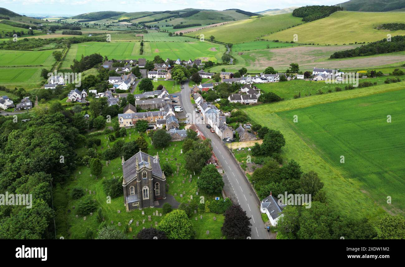 Aerial view of Kirk Yetholm Village, Scottish Borders Region, Scotland ...