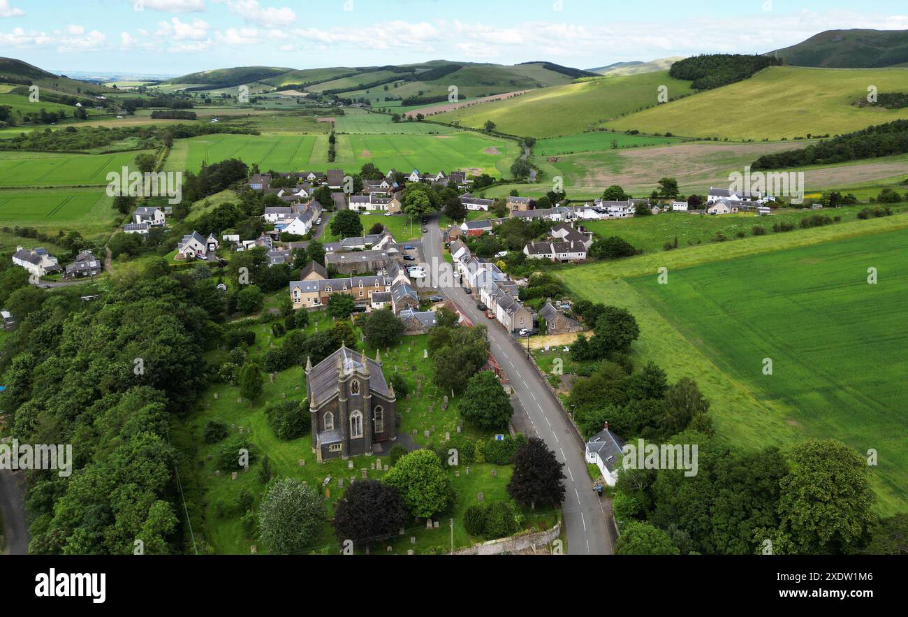 Aerial view of Kirk Yetholm Village, Scottish Borders Region, Scotland ...