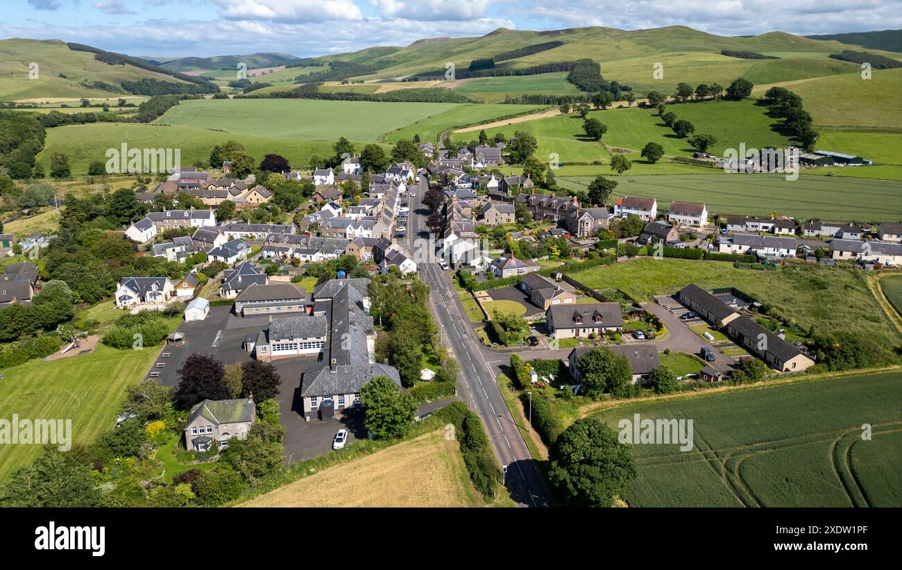 Aerial view Morebattle Village, Scottish Borders Region, Scotland Stock ...