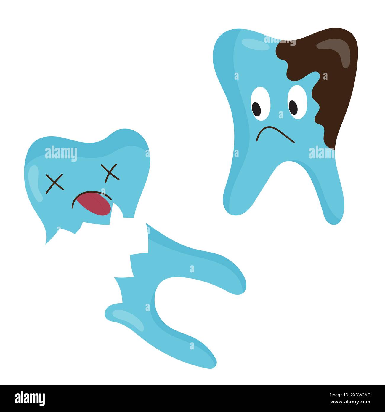 Carious teeth. Numerous sad teeth characters in flat style. Vector ...