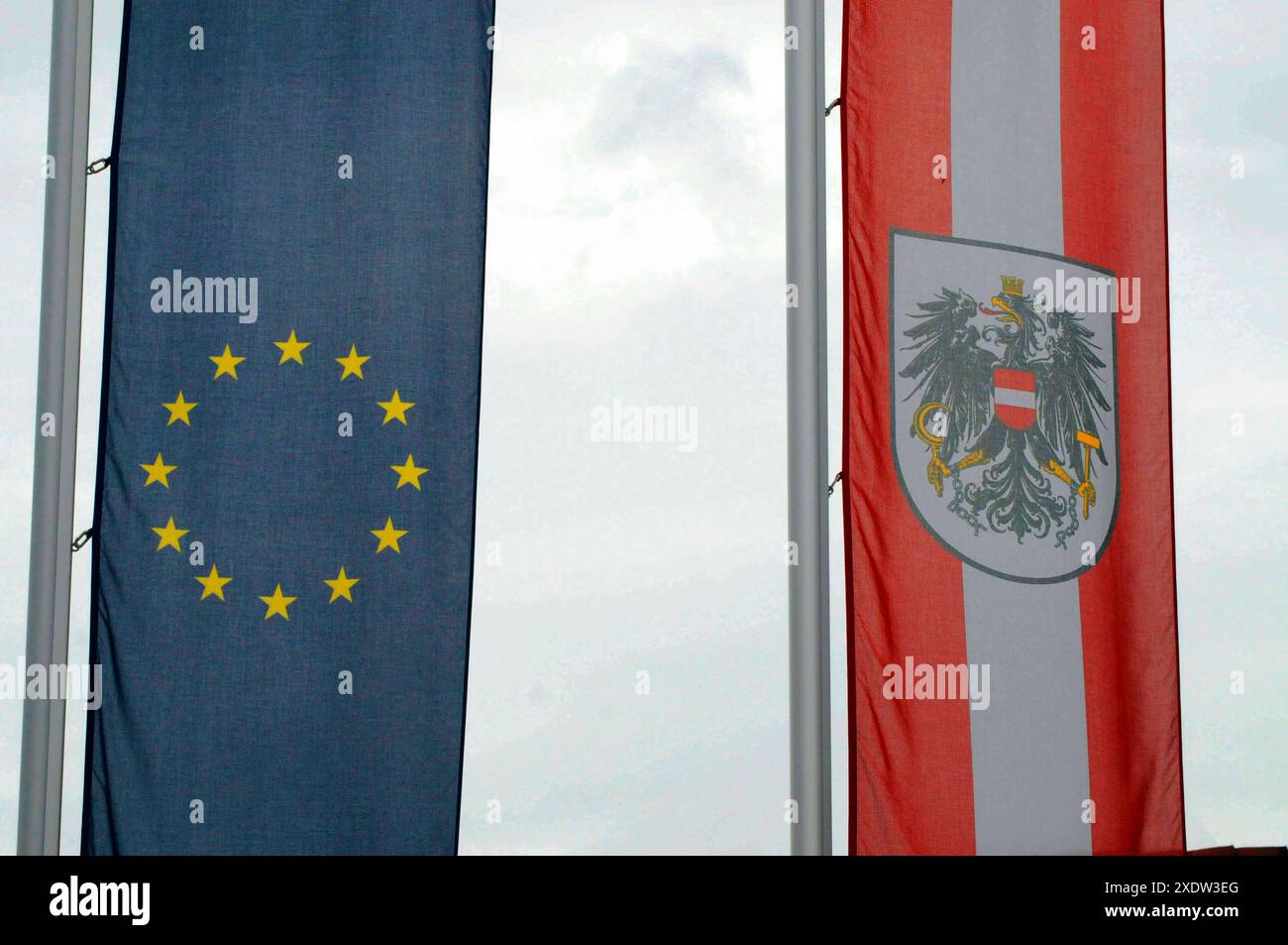 Austrian and European Union flag, blue flag with yellow stars ...