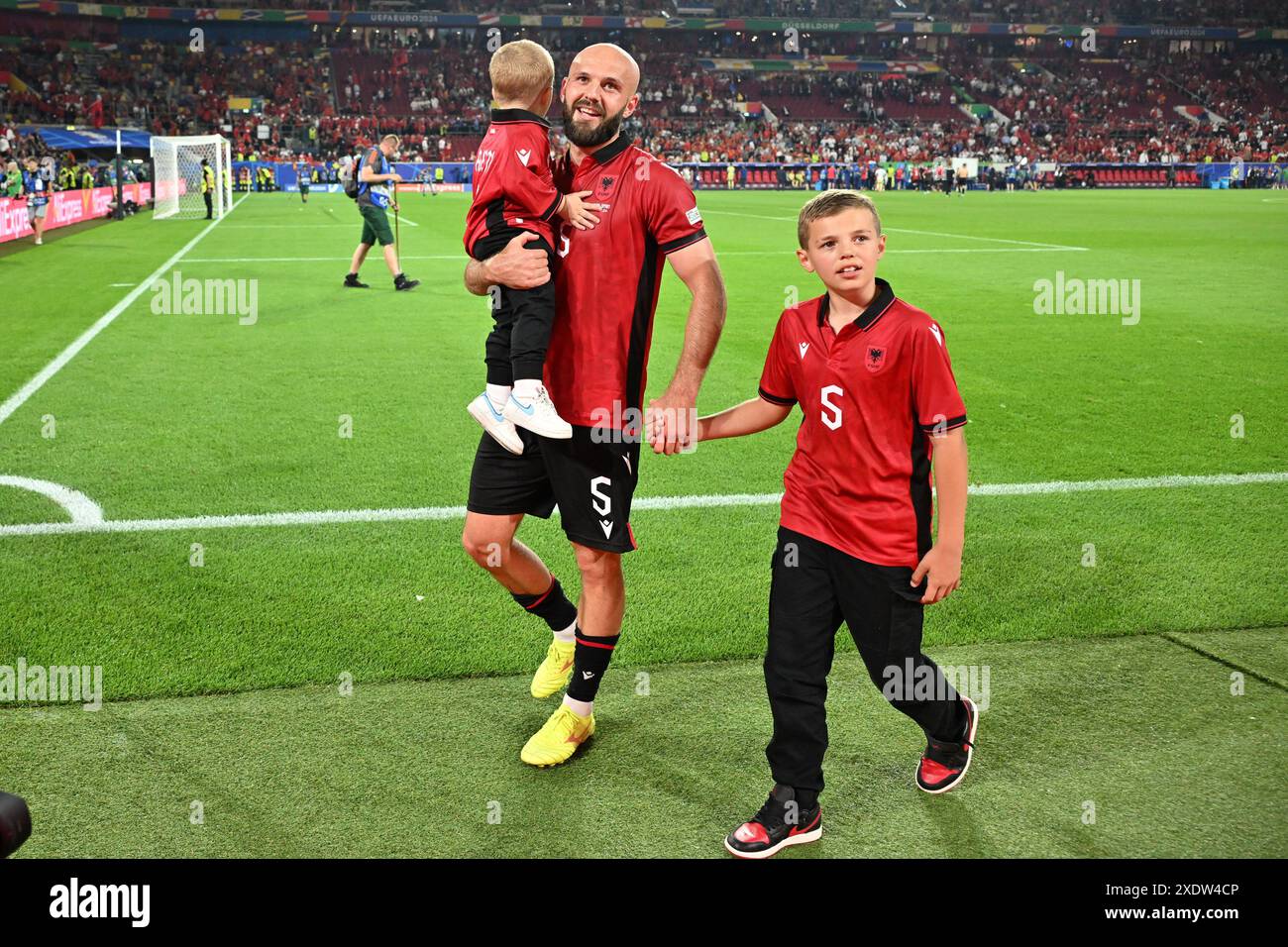 Arlind Ajeti (5) of Albania pictured with his children after a soccer ...