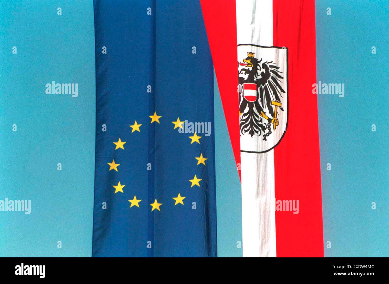 Austrian and European Union flag, blue flag with yellow stars ...