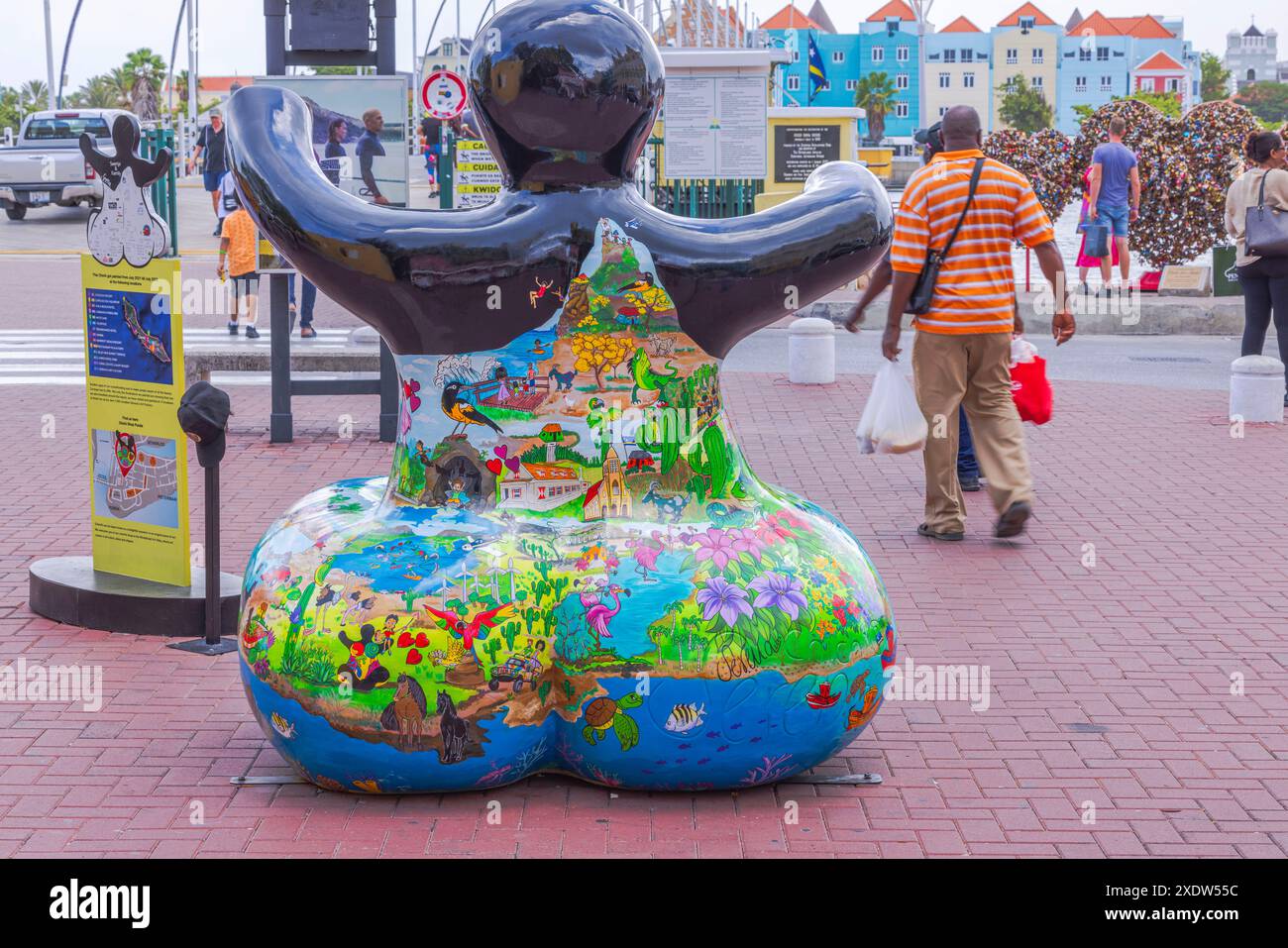 View of square with pedestrians in front of Queen Emma Bridge ...