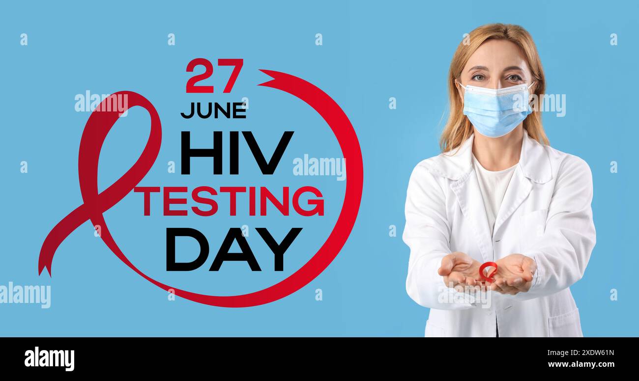 Banner for National HIV Testing Day with female doctor holding red ...