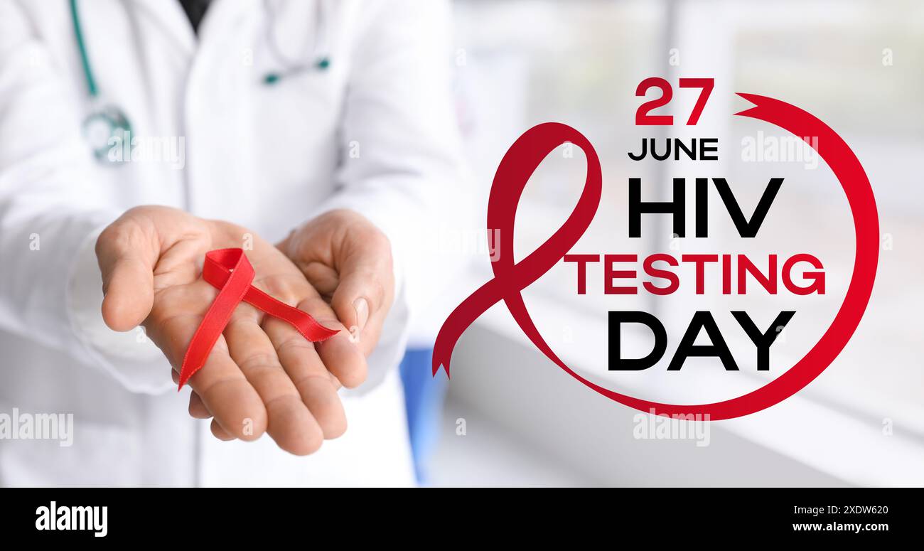 Banner for National HIV Testing Day with male doctor holding red ...