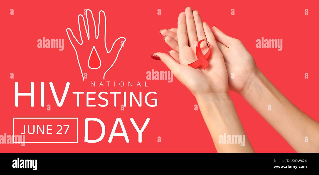 Banner for National HIV Testing Day with hands holding red awareness ...