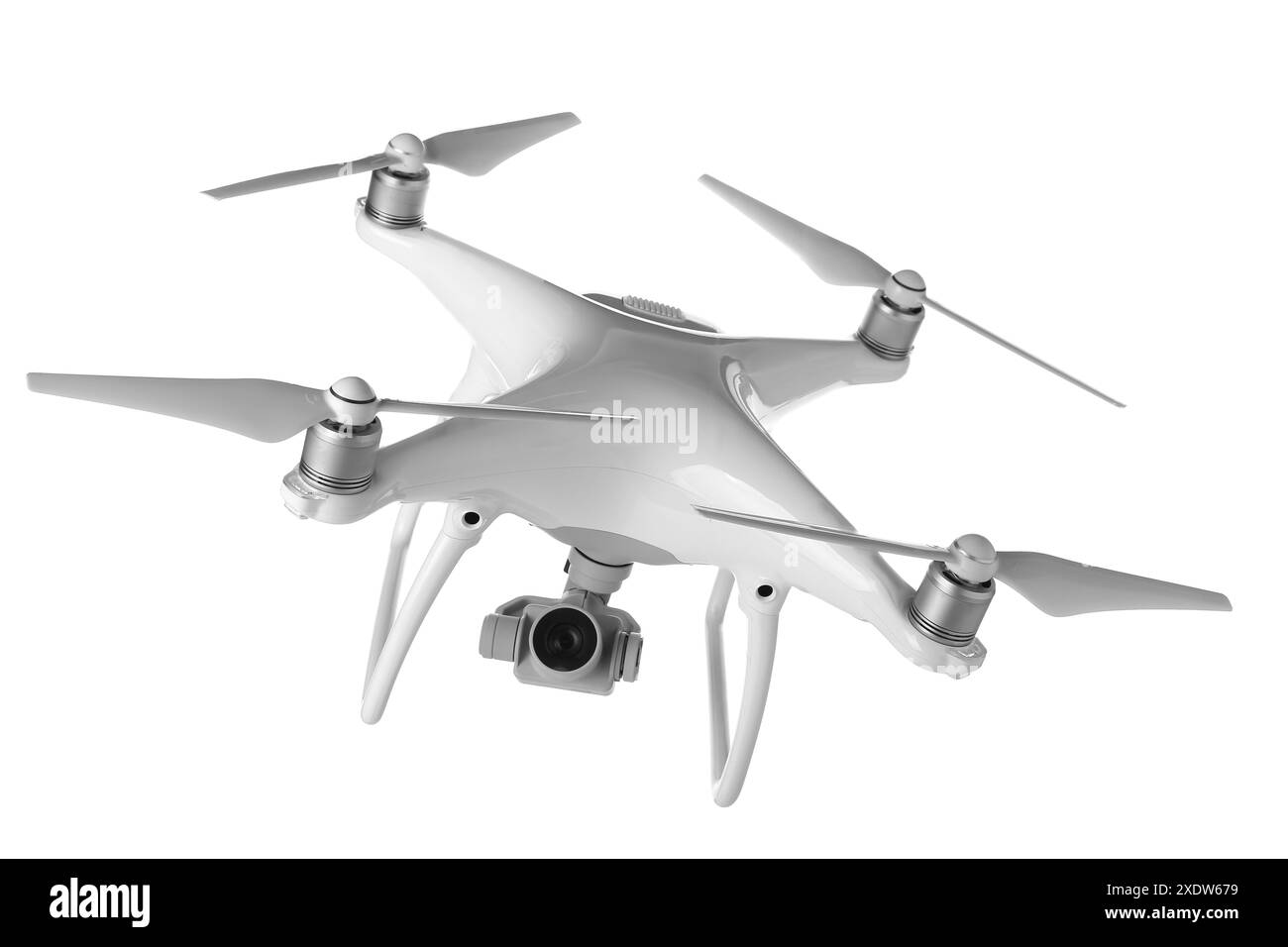 Modern flying quadcopter isolated on white background Stock Photo - Alamy