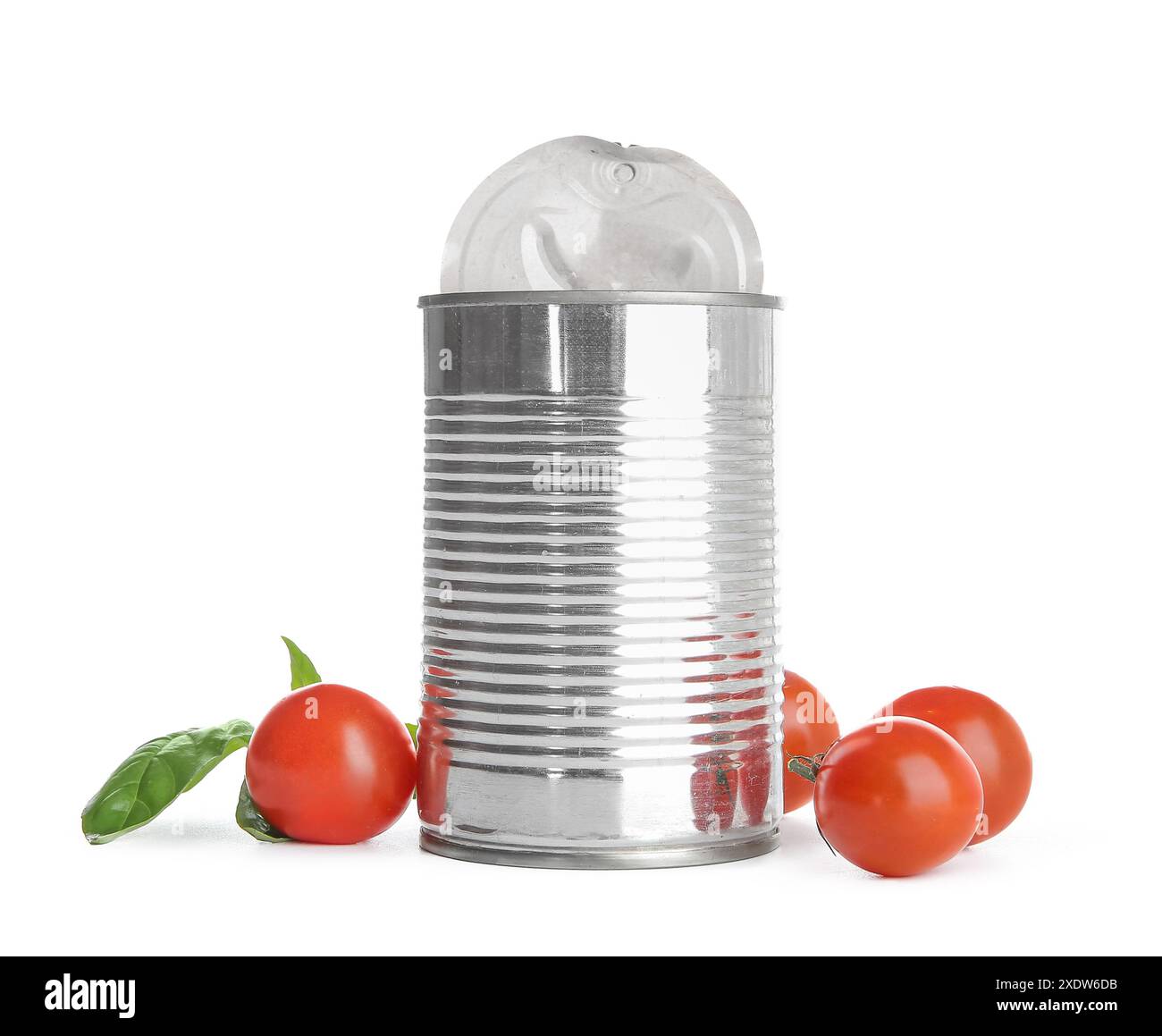 Opened tin can with tomatoes isolated on white background Stock Photo ...