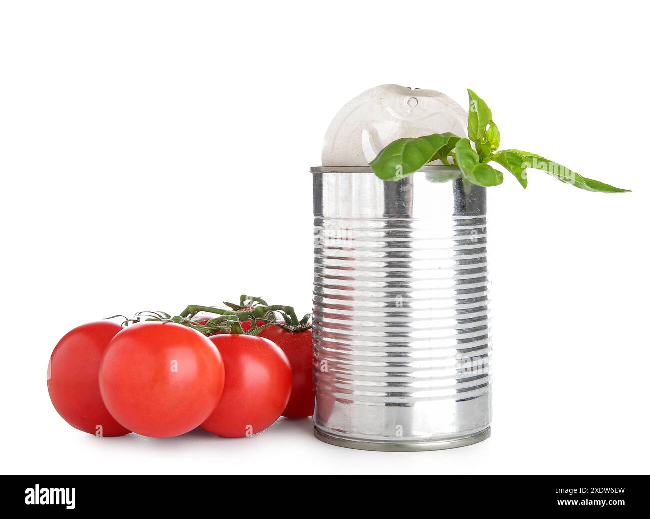 Opened tin can with tomatoes isolated on white background Stock Photo ...