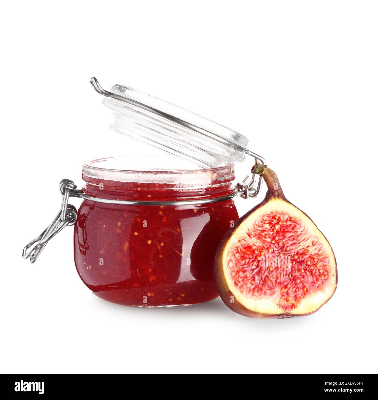 Jar of sweet fig jam on white background Stock Photo - Alamy