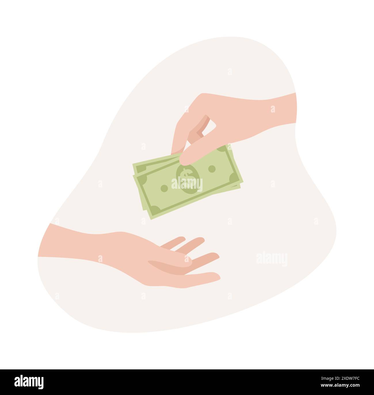 One hand giving banknotes to another one. Vector illustration in flat ...
