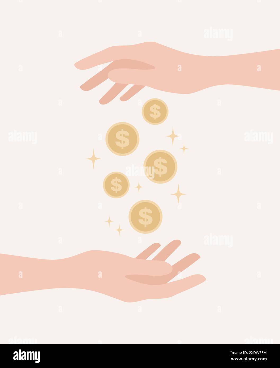 A hand giving another hand golden coins. Flat vector illustration Stock ...