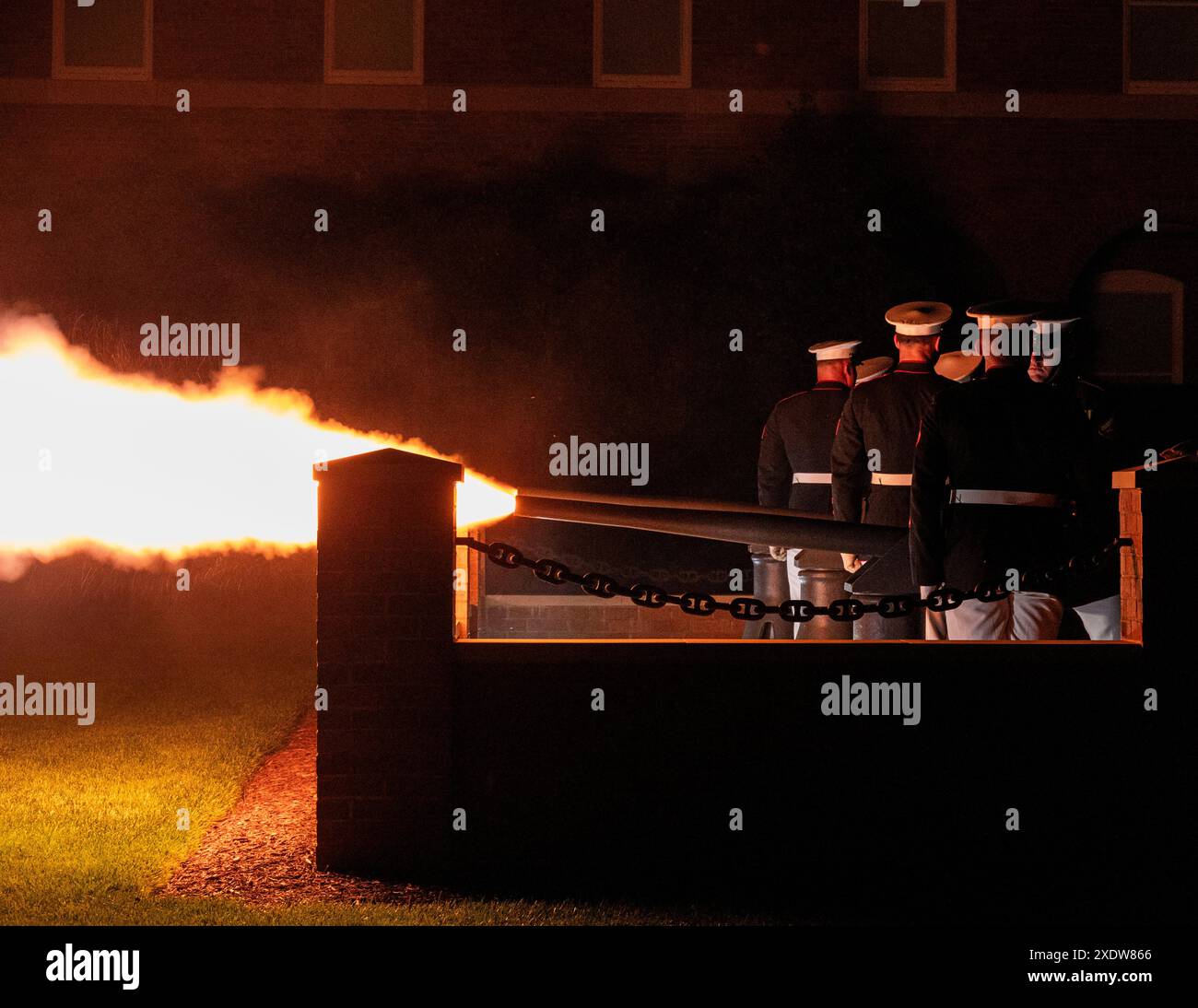 Marines with the United States Marine Corps Body Bearers fire cannons ...