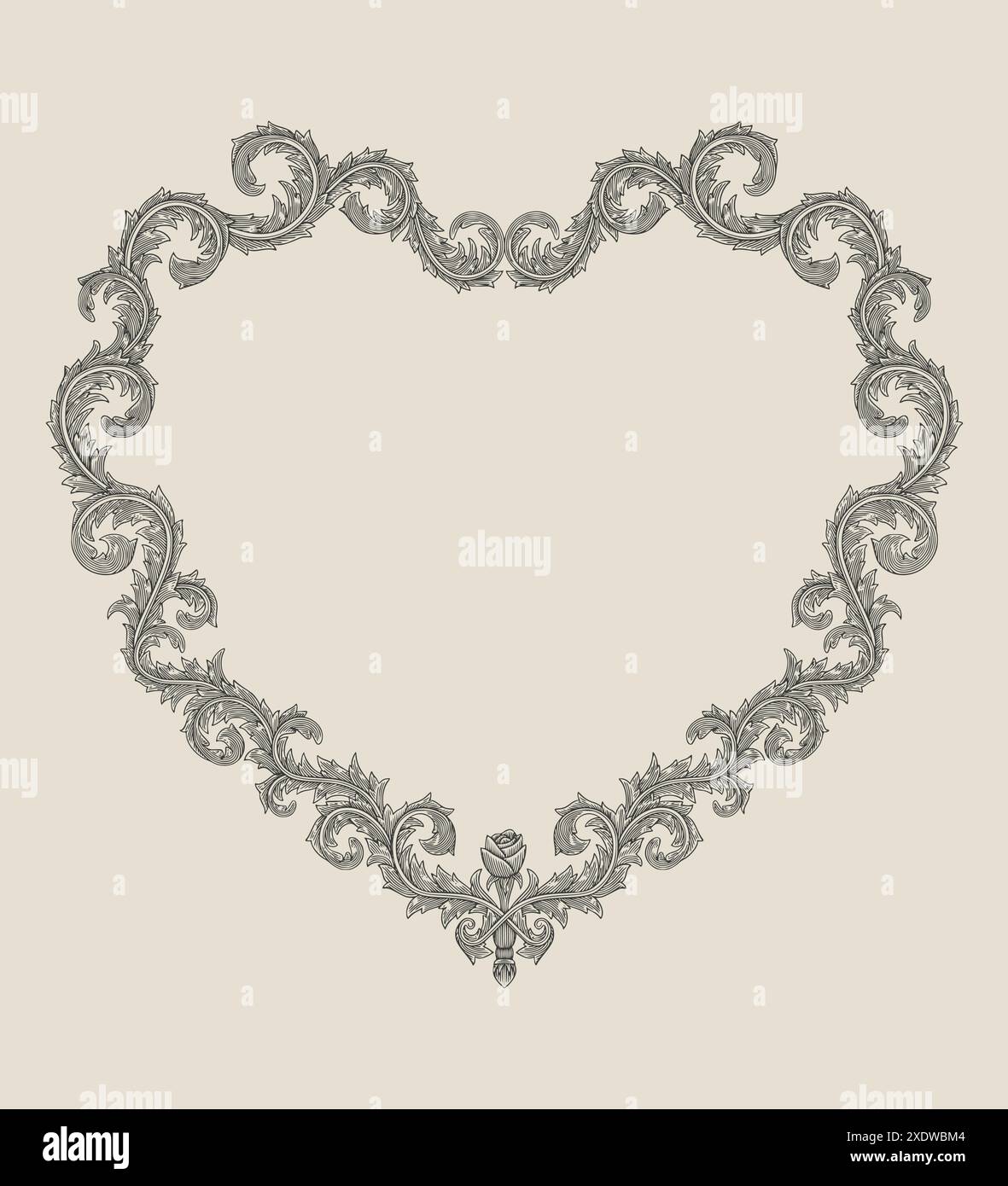 antique heart frame, Vintage engraving vector illustration Stock Vector ...