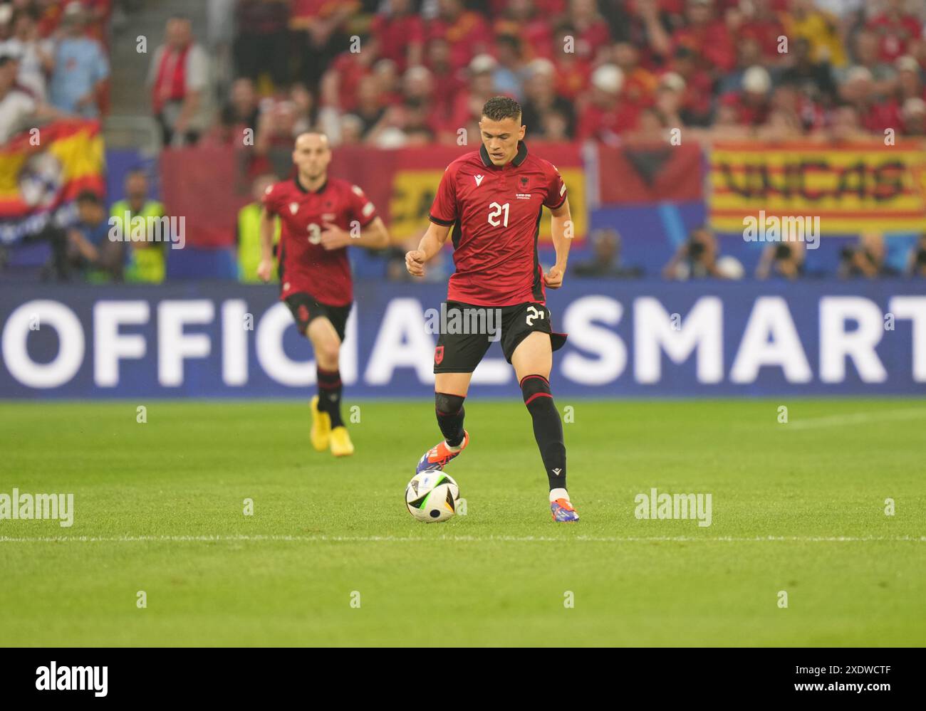 Dusseldorf, Germany. 24th June, 2024. Kristjan Asllani of Albania ...