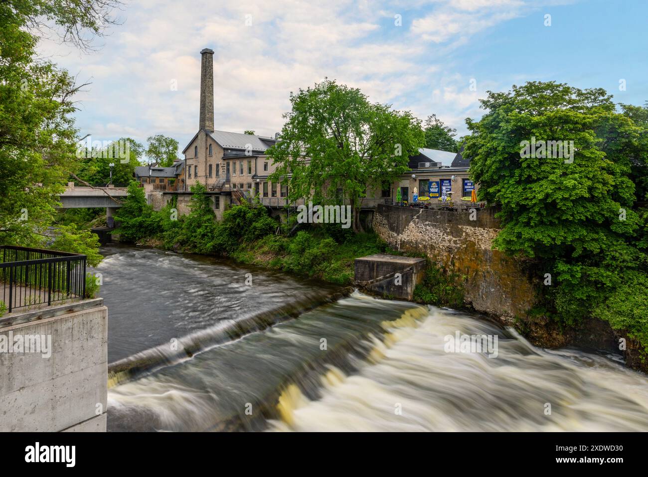 The Grand River winds through the picturesque town of Fergus, Ontario ...