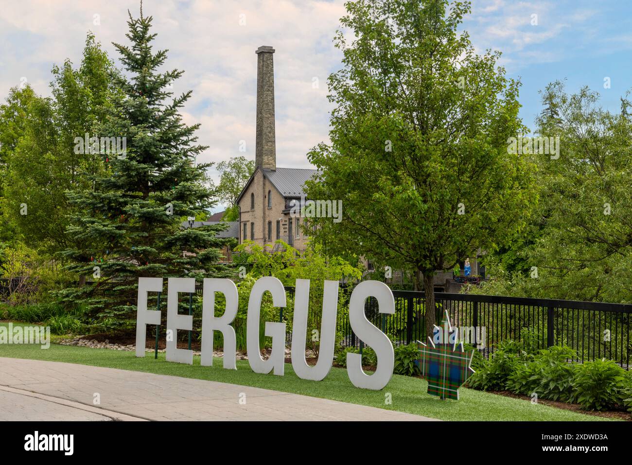 The Grand River winds through the picturesque town of Fergus, Ontario ...